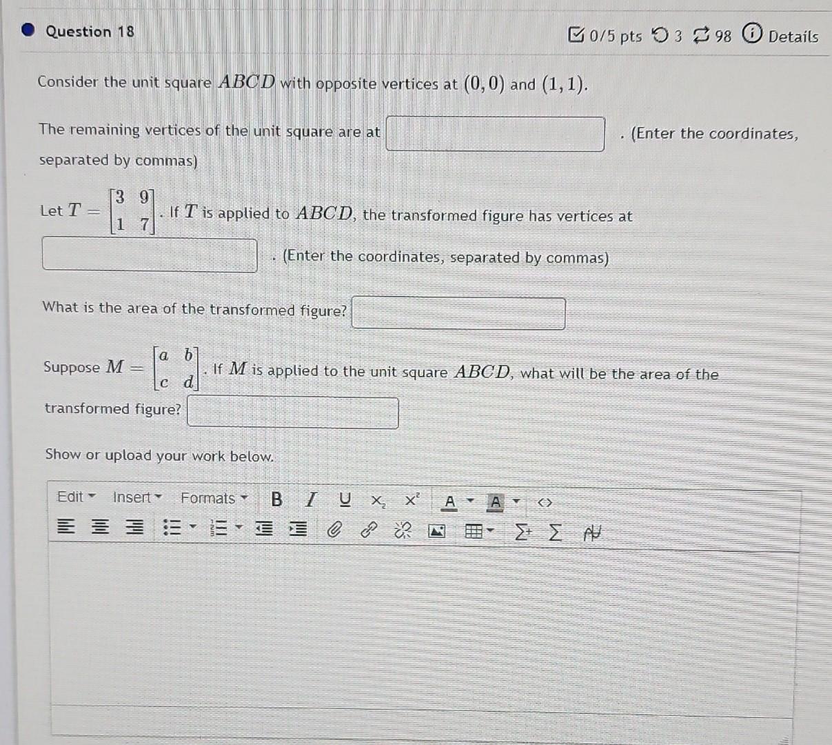 Solved Consider the unit square ABCD with opposite vertices | Chegg.com