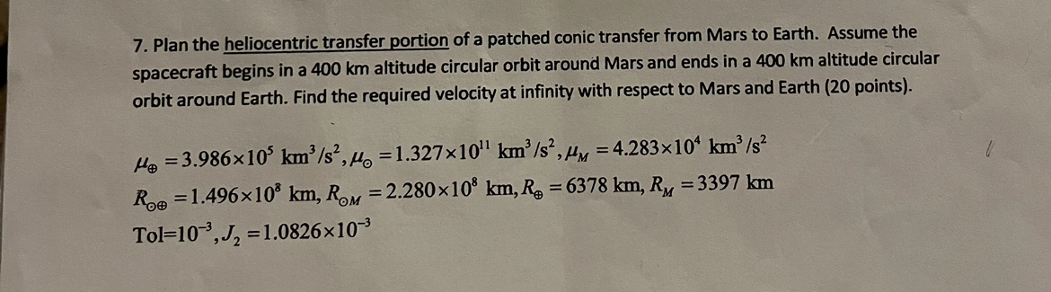 Solved Plan the heliocentric transfer portion of a patched | Chegg.com