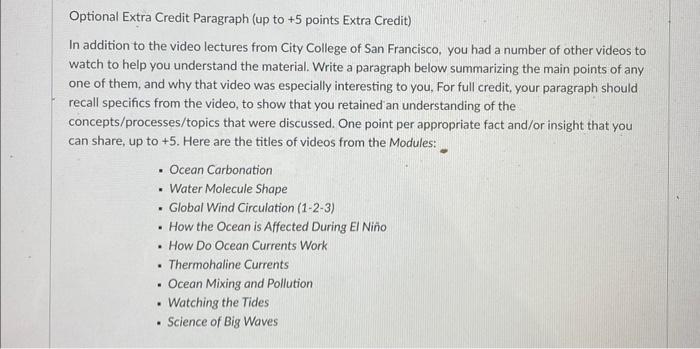 Solved Optional Extra Credit Paragraph (up to +5 points | Chegg.com