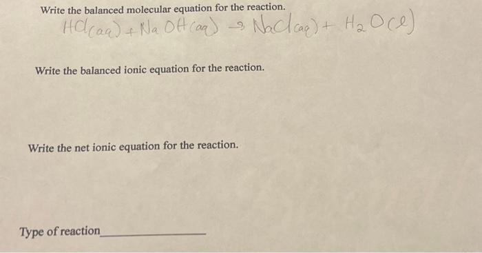Solved Write the balanced molecular equation for the | Chegg.com