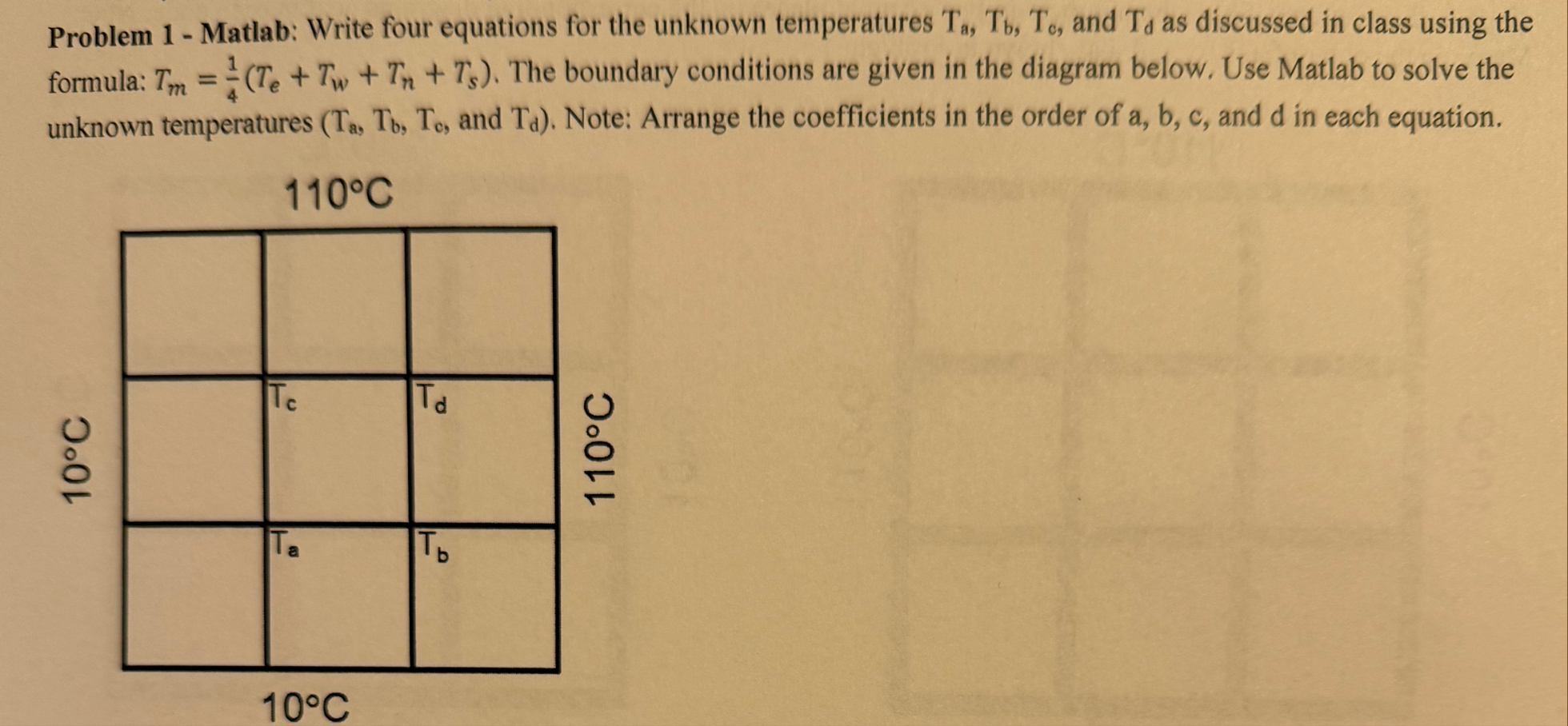 Solved Problem 1-Matlab: Write four equations for the | Chegg.com