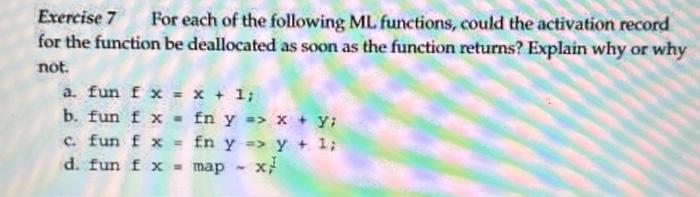 Solved Exercise 7 For each of the following ML. functions, | Chegg.com