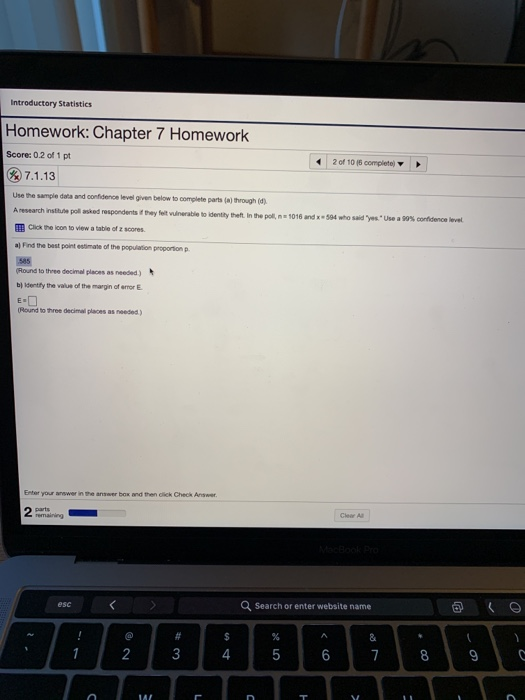 Solved Introductory Statistics Homework: Chapter 7 Homework | Chegg.com
