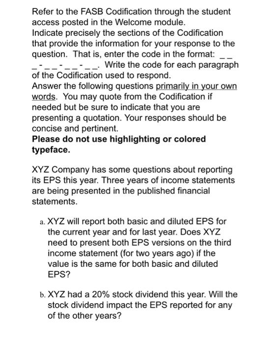 Solved Refer to the FASB Codification through the student | Chegg.com