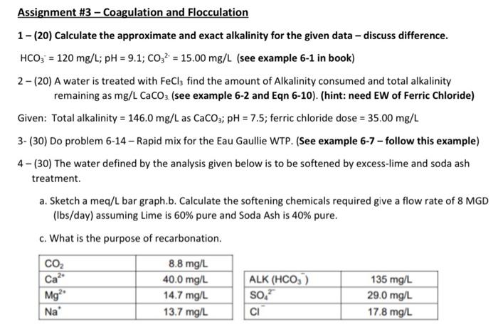 Solved Assignment \#3 - Coagulation and Flocculation 1 - | Chegg.com