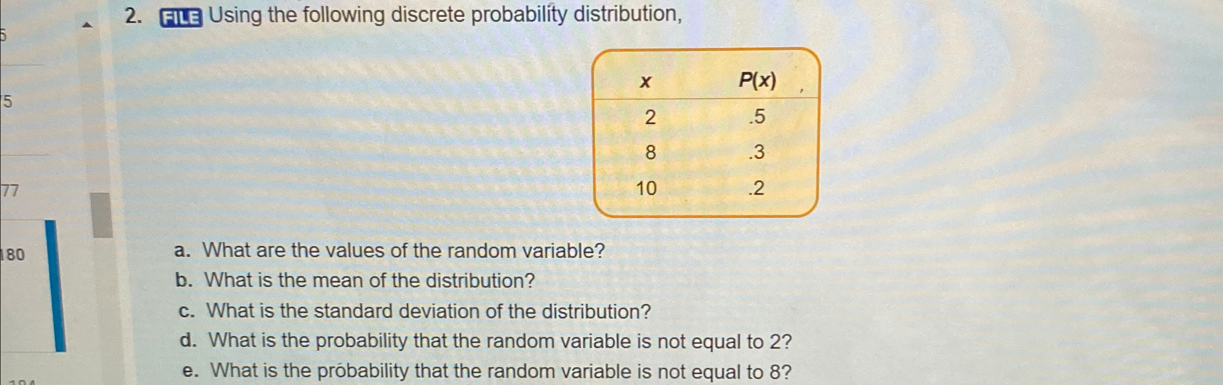 Solved FIIE Using the following discrete probability | Chegg.com