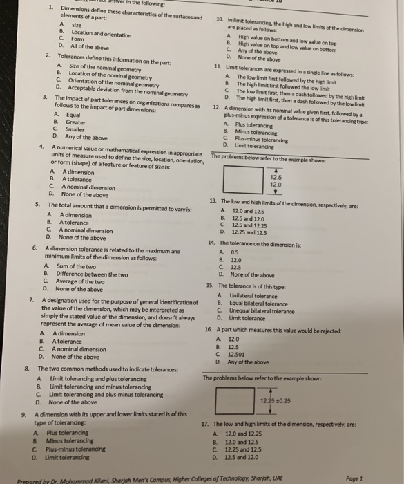Solved 10. in limit toleranding the high and low limits of | Chegg.com