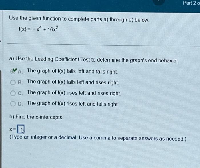 Solved Use the given function to complete parts a) through | Chegg.com