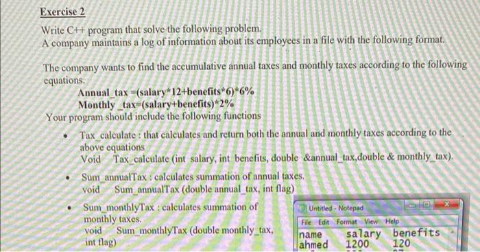 Solved Exercise 2 Write C Program That Solve The Following 8327