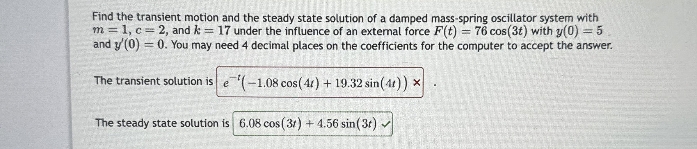 Solved Find the transient motion and the steady state | Chegg.com