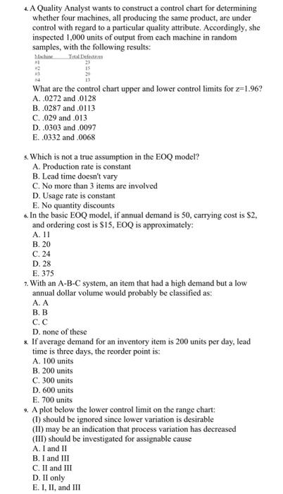 Solved 4. A Quality Analyst wants to construct a control | Chegg.com