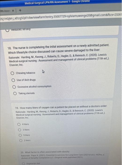 Solved 18. The nurse is completeing the inital assessment on | Chegg.com