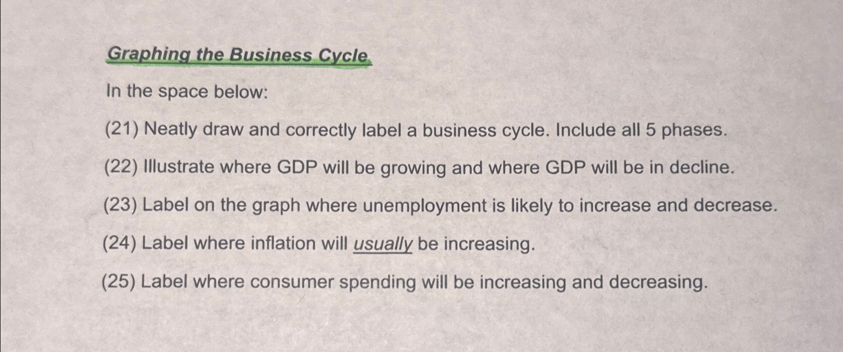 Graphing the Business Cycle.In the space below:(21) | Chegg.com