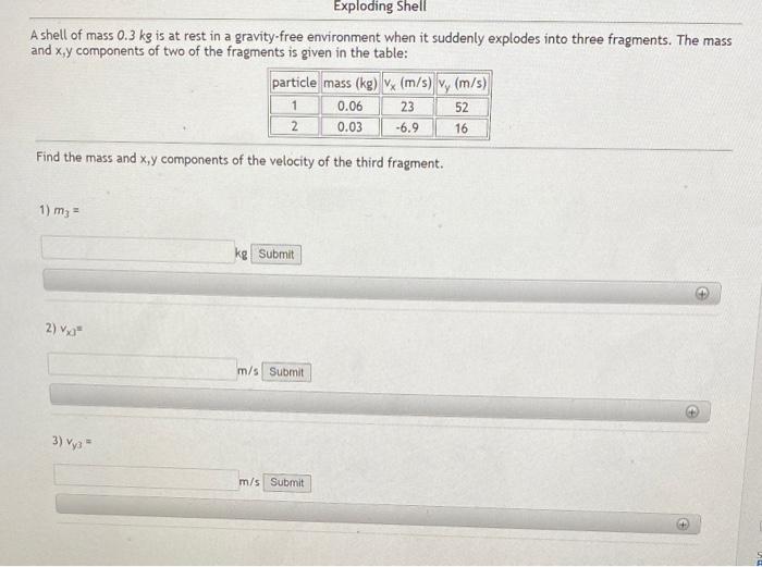 Solved Exploding Shell A shell of mass 0.3 kg is at rest in | Chegg.com