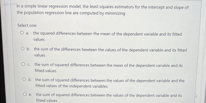 Solved In a simple linear regression model, the least | Chegg.com