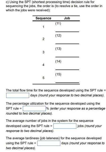 Solved c) Using the SPT (shortest processing time) decision | Chegg.com