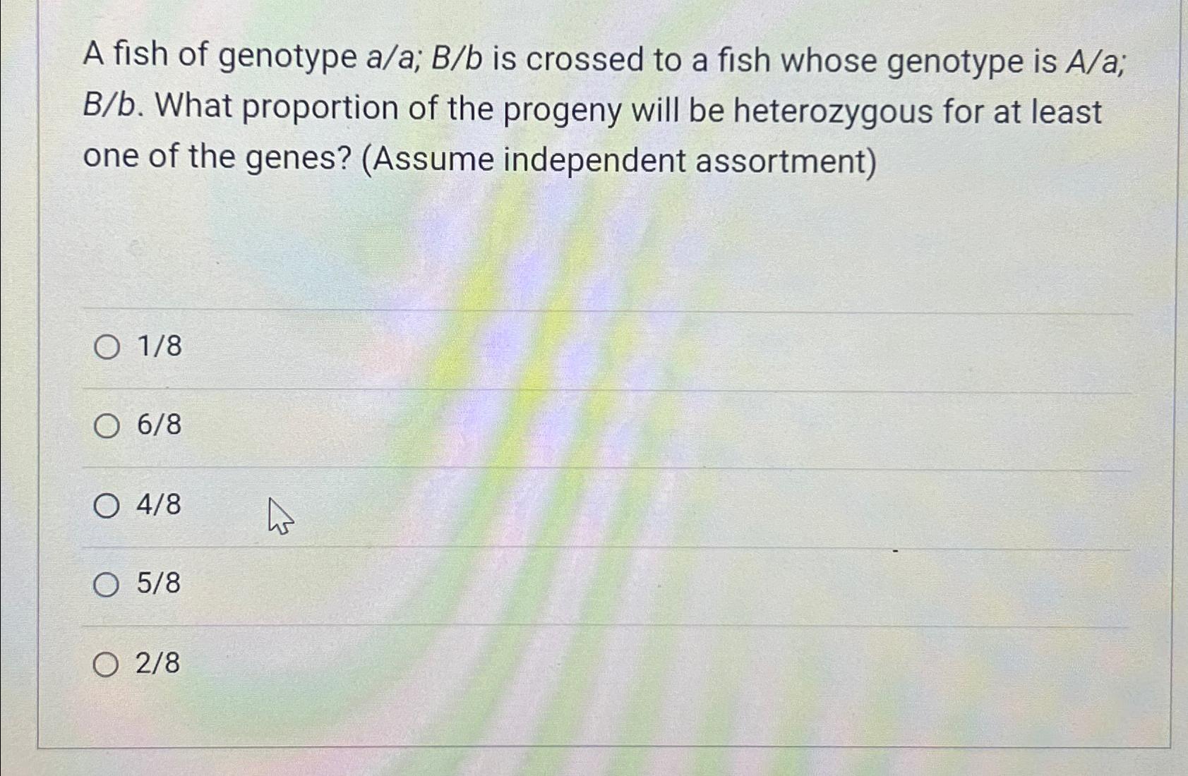 Solved A fish of genotype aa;Bb ﻿is crossed to a fish whose | Chegg.com