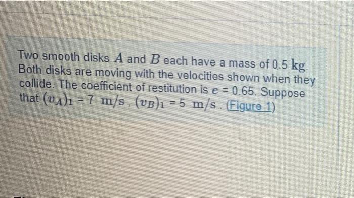 Solved Two smooth disks A and B each have a mass of 0.5 kg. | Chegg.com