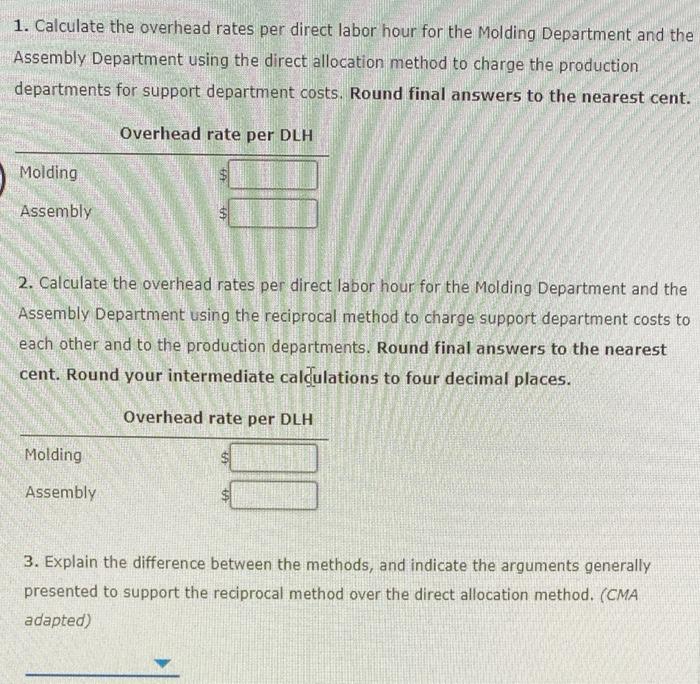 Solved Direct Method Reciprocal Method, Overhead Rates | Chegg.com