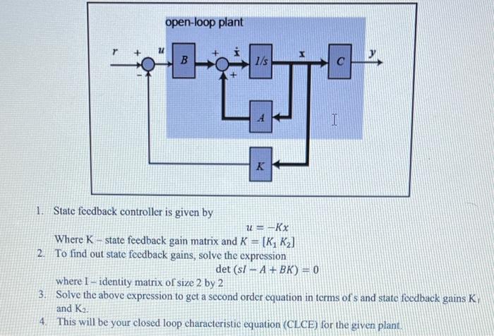 Solved 1. State fecdback controller is given by Where K - | Chegg.com