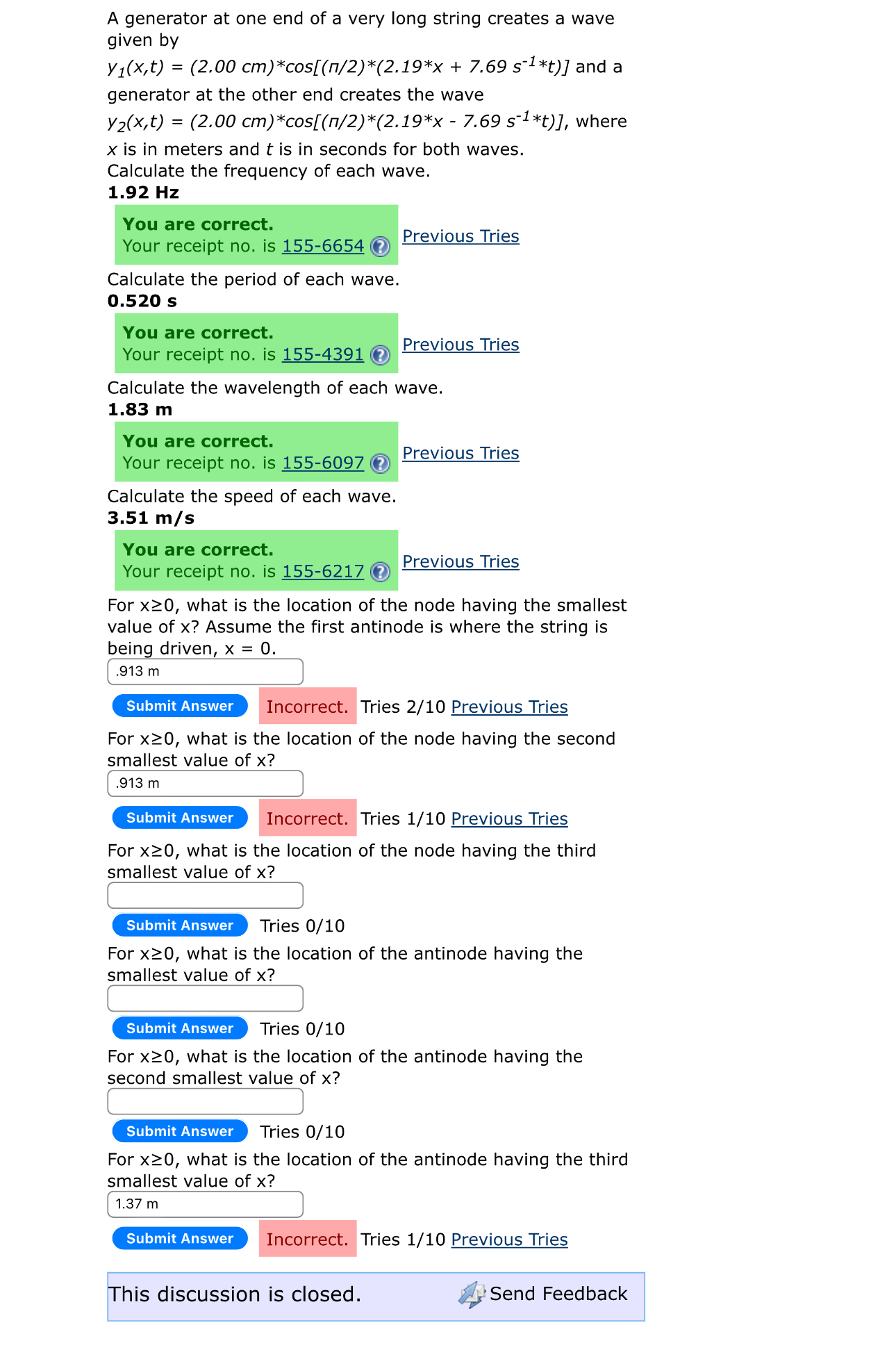 Solved A generator at one end of a very long string creates | Chegg.com