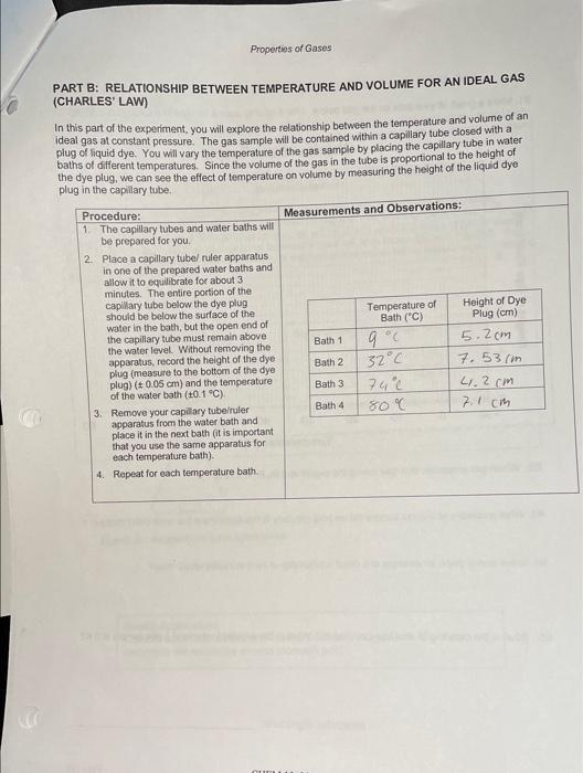 Solved PART B: RELATIONSHIP BETWEEN TEMPERATURE AND VOLUME | Chegg.com