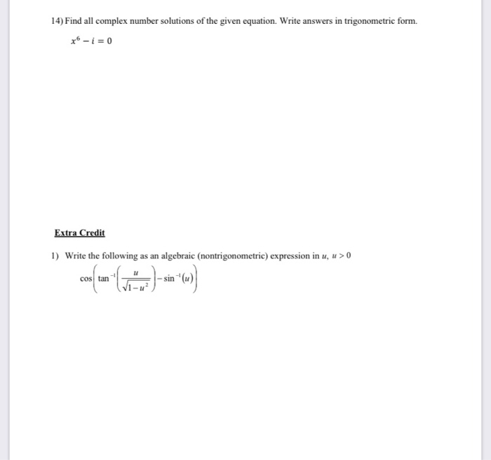 Solved 14) Find all complex number solutions of the given | Chegg.com