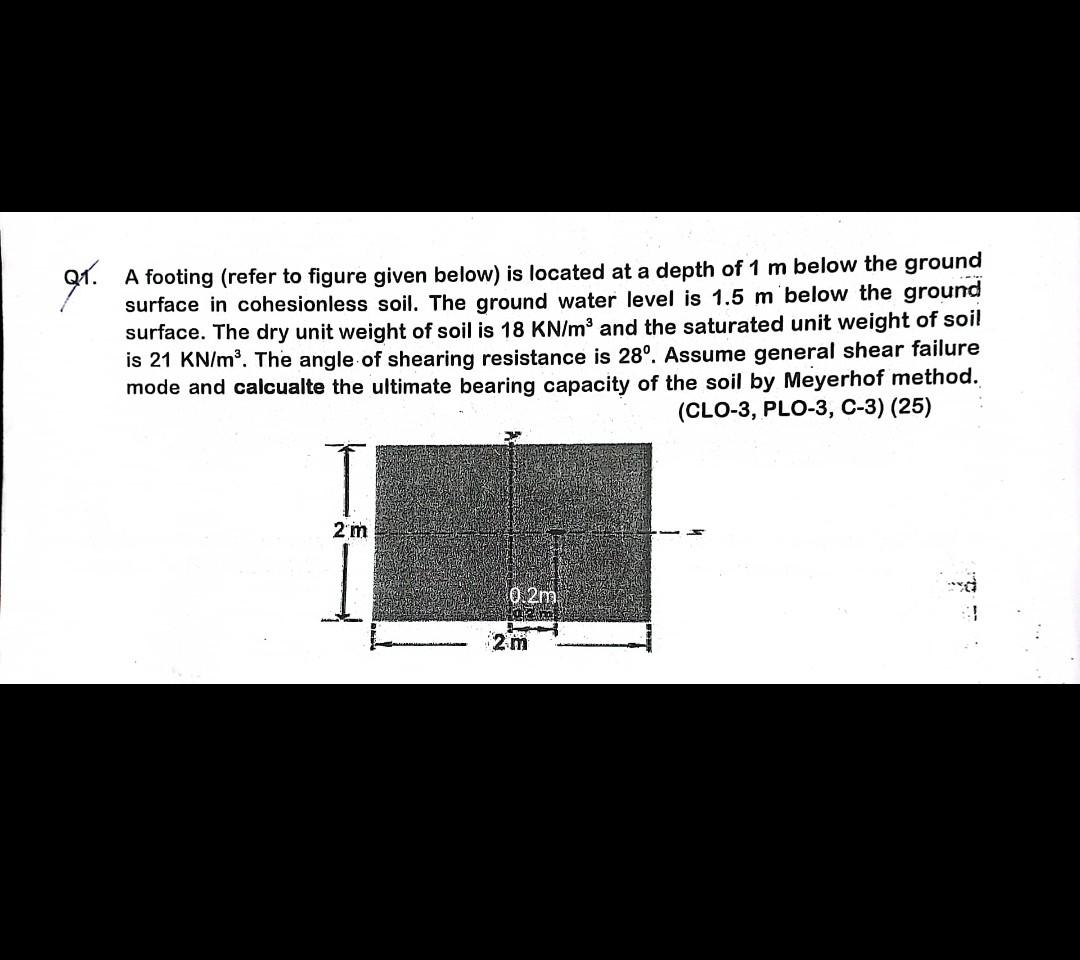 Solved 11. A footing (refer to figure given below) is | Chegg.com