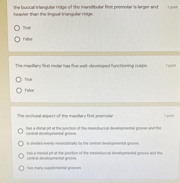 Solved point the buccal triangular ridge of the mandibular | Chegg.com