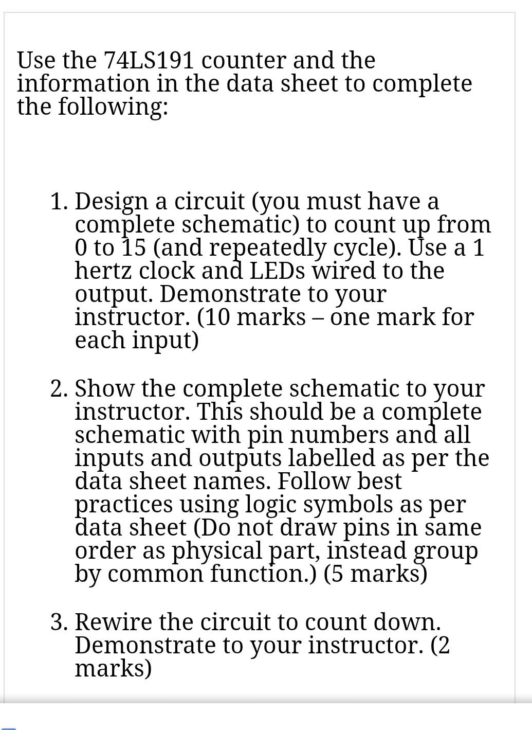 Use the 74LS191 counter and the information in the | Chegg.com