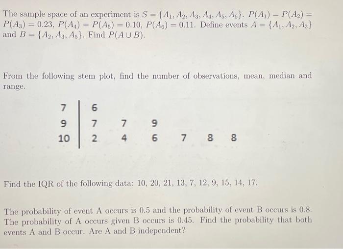 Solved The sample space of an experiment is | Chegg.com