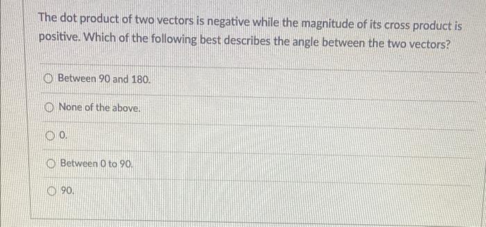 Solved The dot product of two vectors is negative while the | Chegg.com