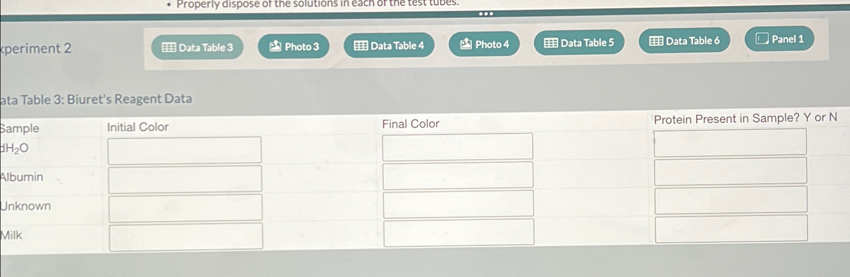 Solved kperiment 2ata Table 3: Biuret's Reagent | Chegg.com
