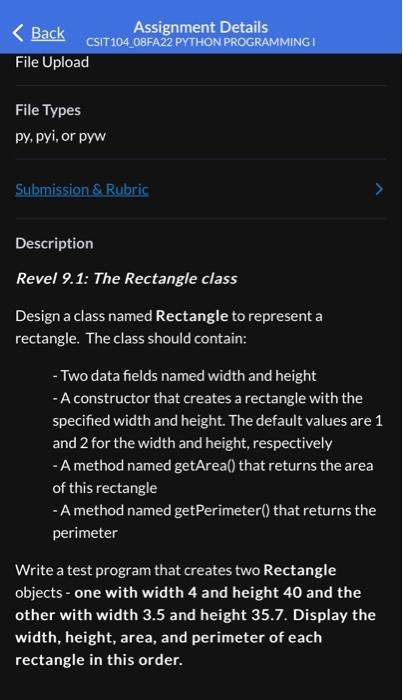 Solved Assignment Details Back CSIT104_08FA22 PYTHON | Chegg.com