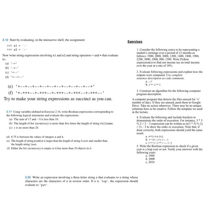 Solved 2.12 Start by evaluating, in the interactive shell, | Chegg.com