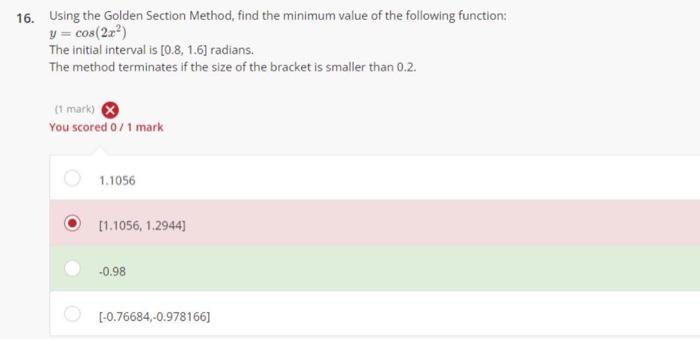 Solved 16. Using the Golden Section Method, find the minimum | Chegg.com