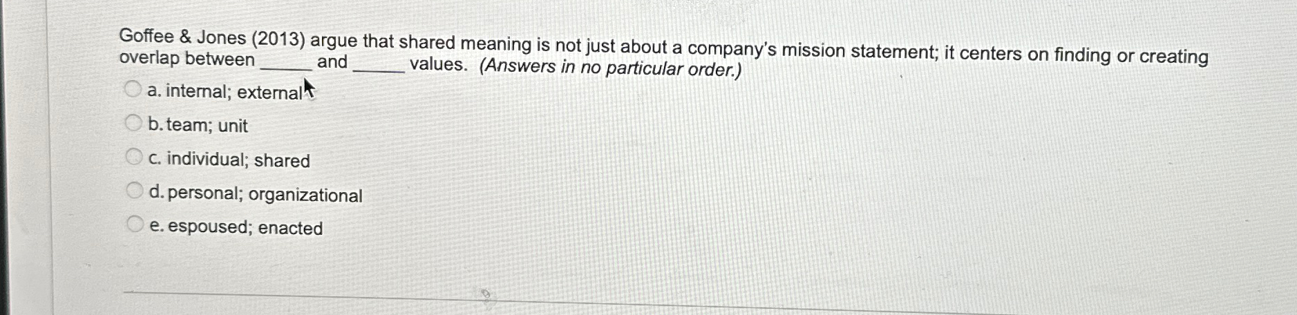 Solved Goffee & Jones (2013) ﻿argue that shared meaning is | Chegg.com