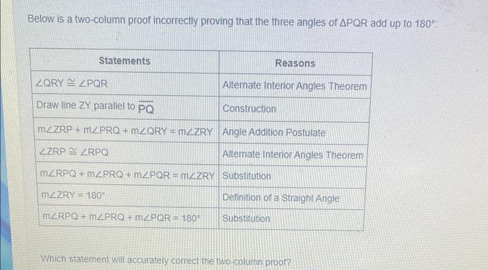 Solved Below is a two-column proof incorrectly proving that | Chegg.com
