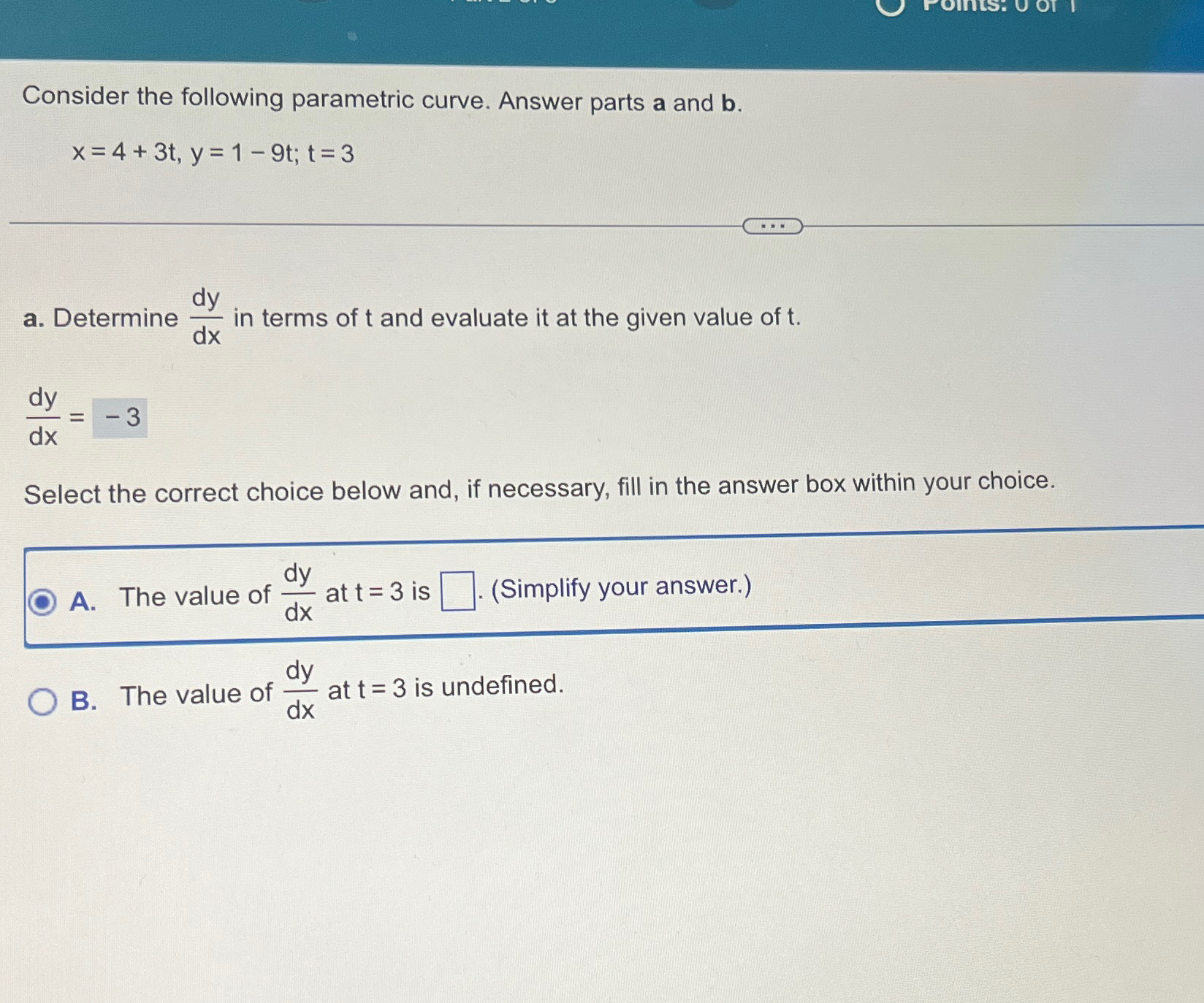 Solved Consider the following parametric curve. Answer parts | Chegg.com
