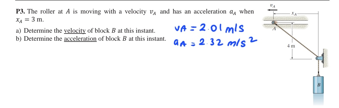 Solved P3. ﻿The roller at A ﻿is moving with a velocity vA | Chegg.com