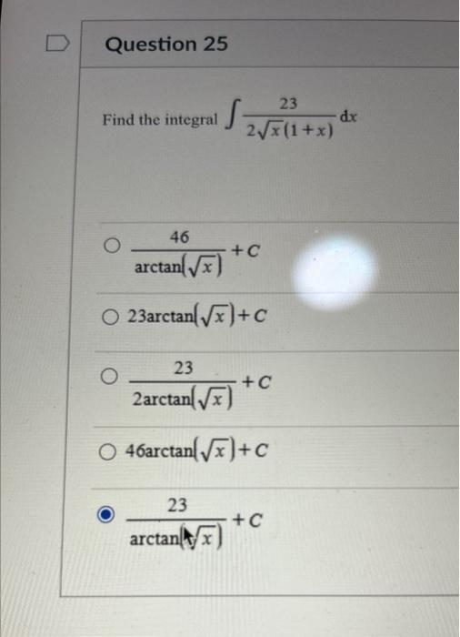 Solved Id the integral ∫2x(1+x)23dx arctan(x)46+C | Chegg.com