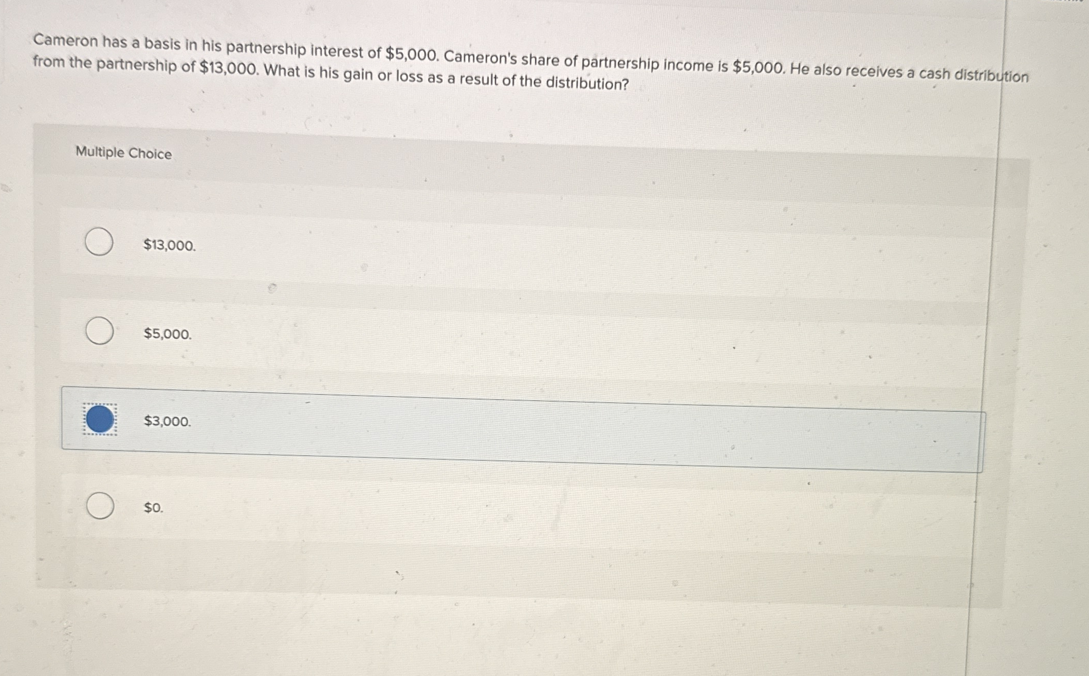 Solved Cameron has a basis in his partnership interest of | Chegg.com