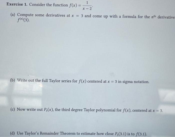 Solved Exercise 1. Consider the function f(x)=x−21. (a) | Chegg.com