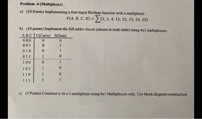 Solved Problem 4 Multiplexer A 10 Points Implementing A