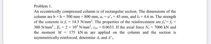 Solved Problem 1. An eccentrically compressed column is of | Chegg.com