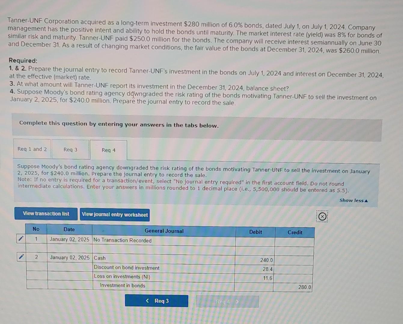 Solved Tanner-UNF Corporation acquired as a long-term | Chegg.com