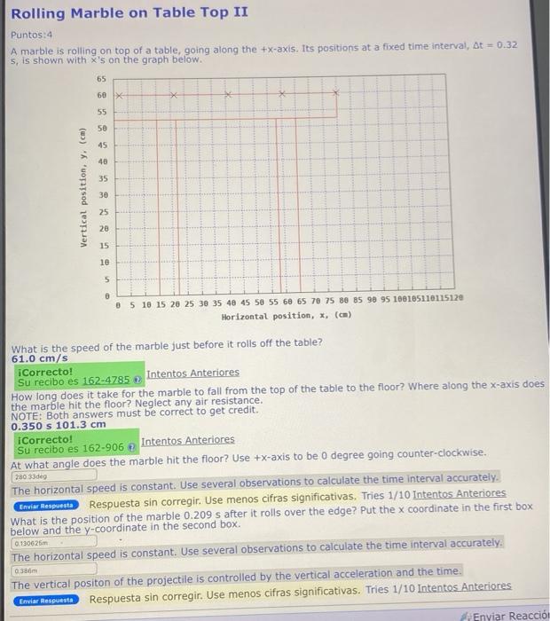 Solved Puntos: 4 A marble is rolling on top of a table, | Chegg.com