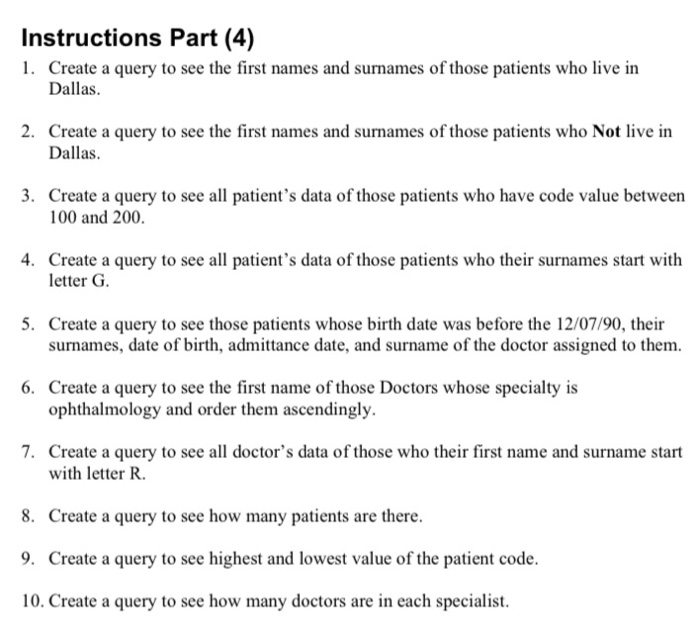 Solved Instructions Part 1 1 Create A Database Named 5622