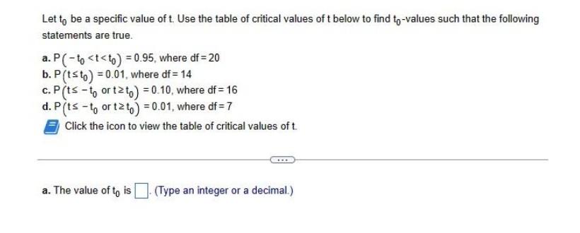 Solved Let t0 be a specific value of t. Use the table of | Chegg.com