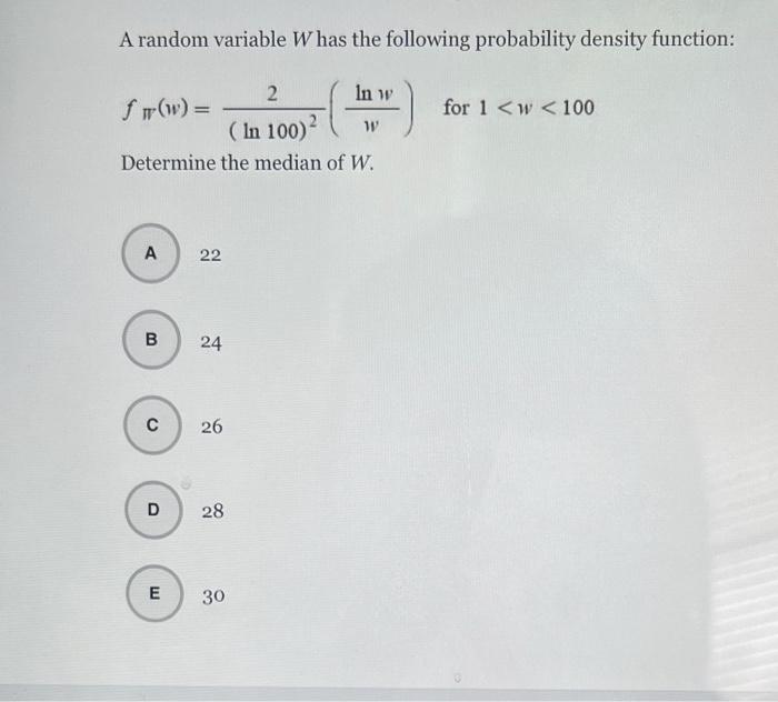 Solved A random variable W has the following probability | Chegg.com